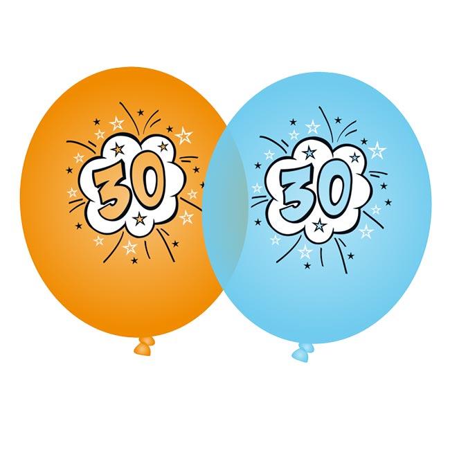 Bunte Luftballons "30. Geburtstag" 8er Pack günstig kaufen bei PartyDeko.de